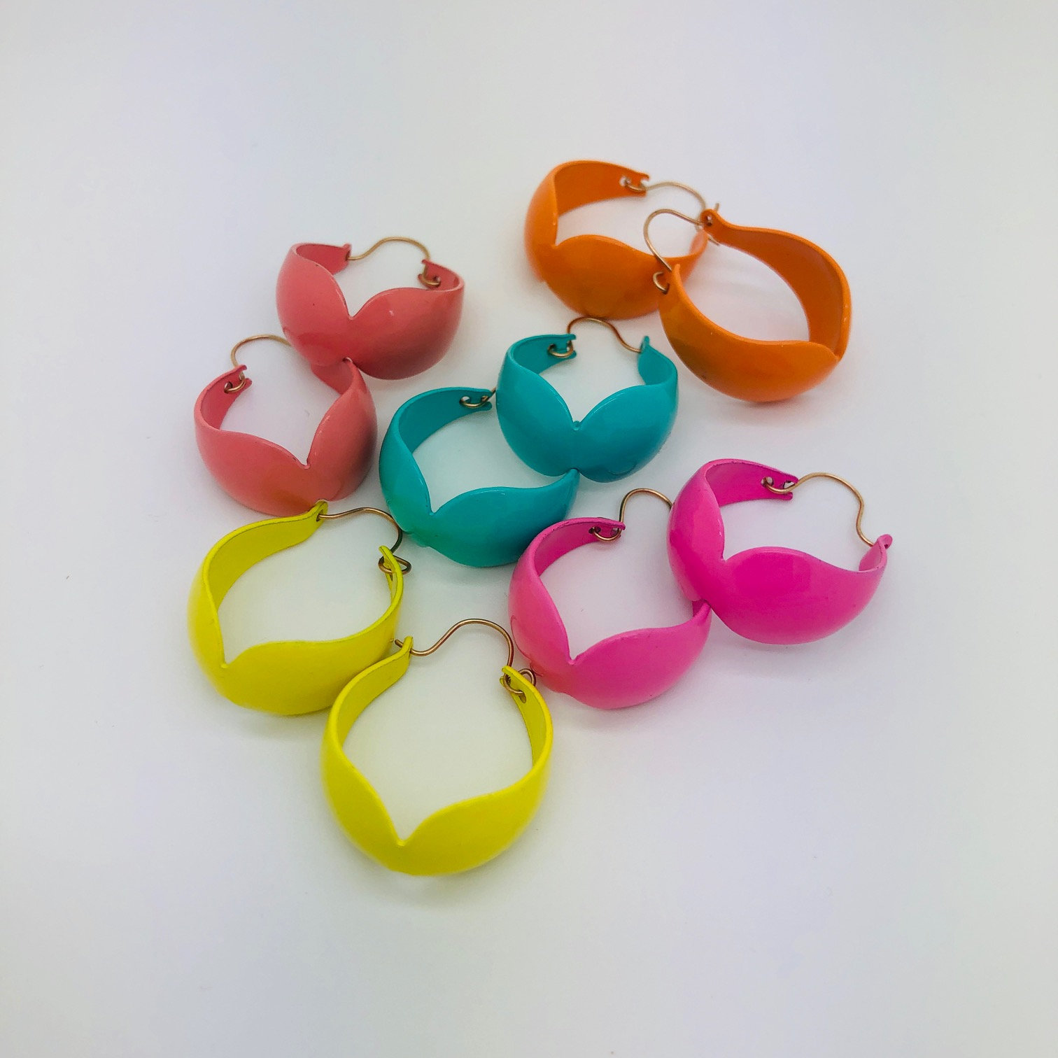 Orange Girly Enamel Hoops Colorful Earrings Colorful Hoops Vintage ...