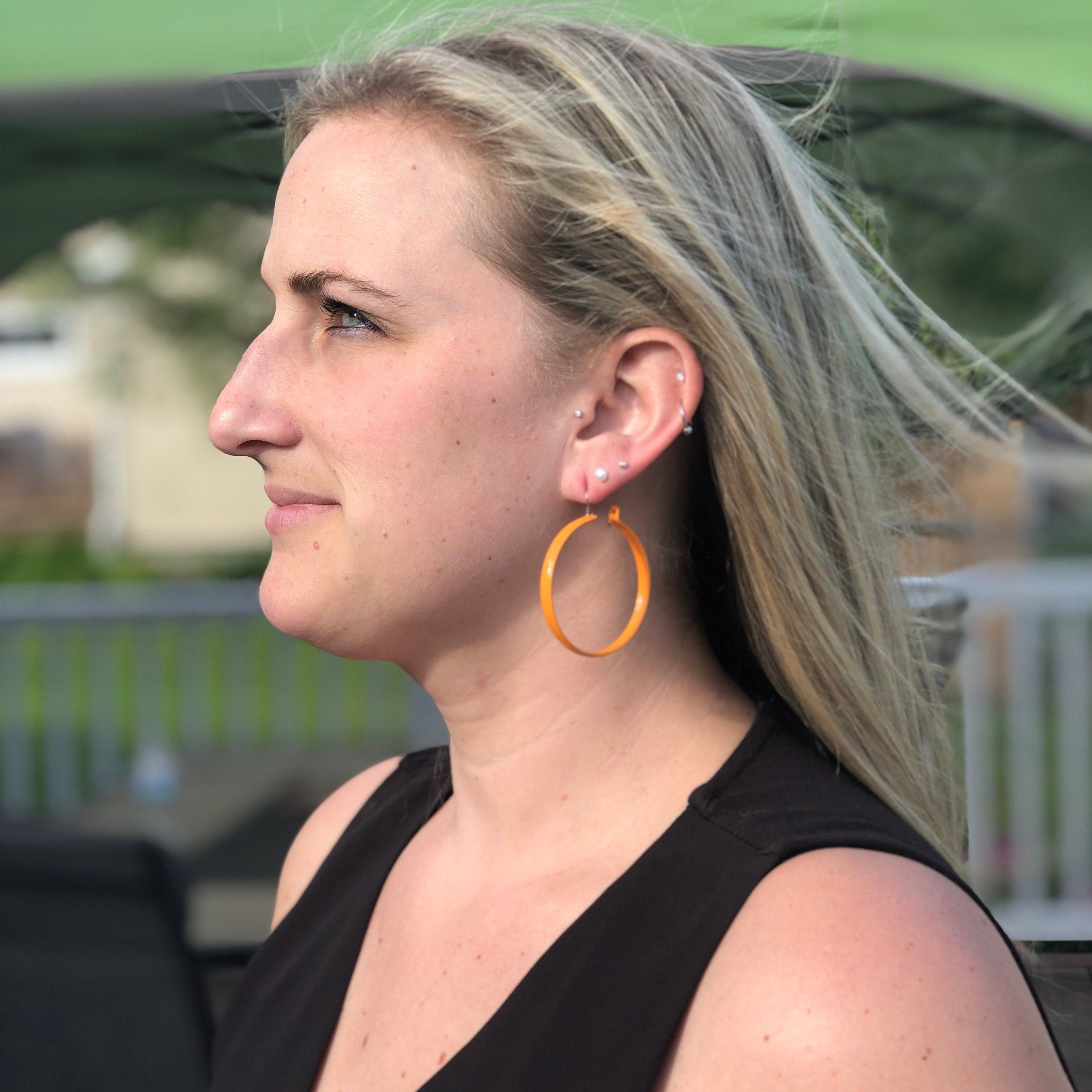 Orange Enamel Hoops, Modern Orange Hoops, Modern Hoops, Mod Hoops ...