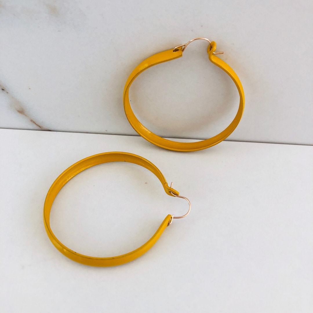 Yellow Enamel Hoop Earrings: Modern Mod Style, Sustainable Jewelry - Etsy