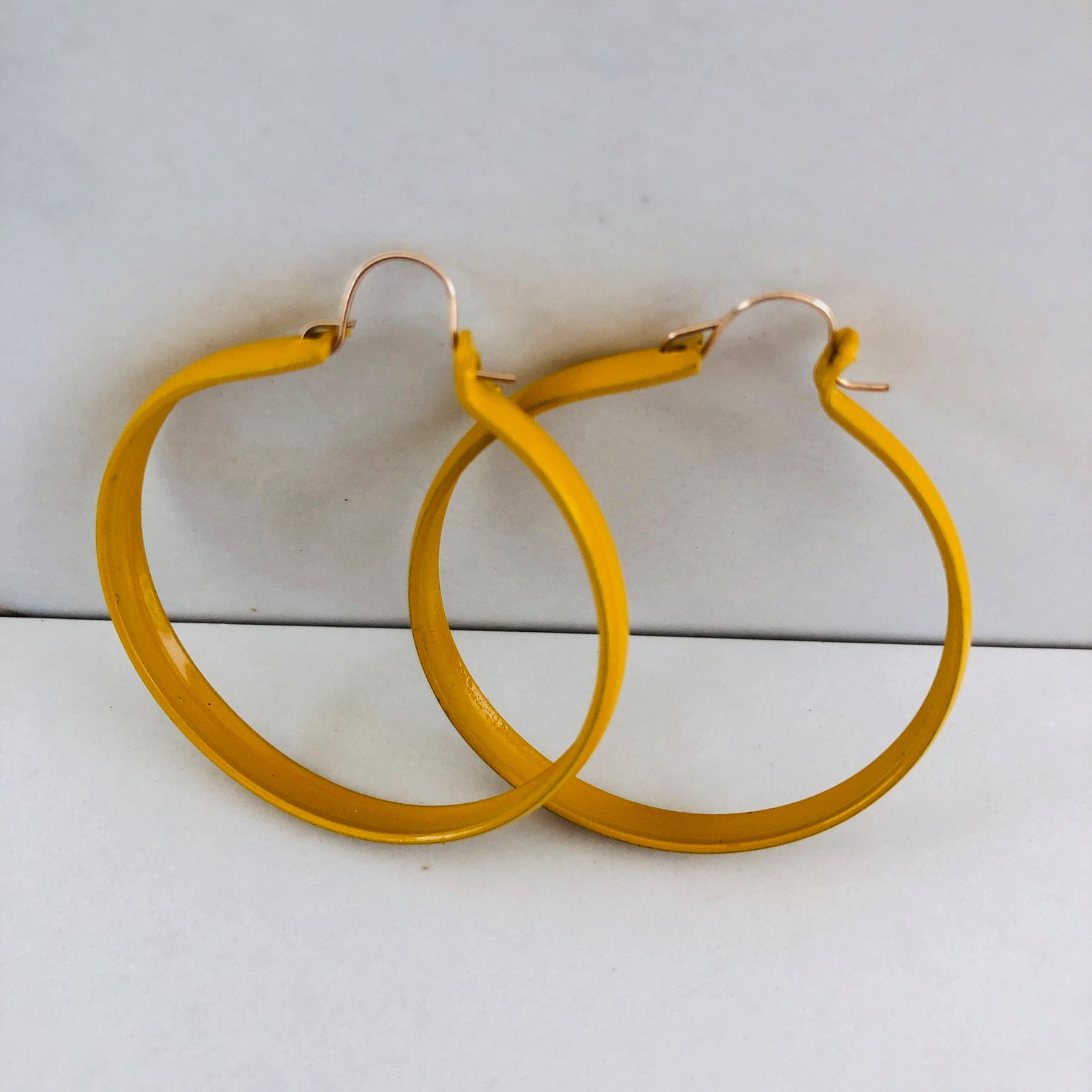 Yellow Enamel Hoop Earrings: Modern Mod Style, Sustainable Jewelry - Etsy