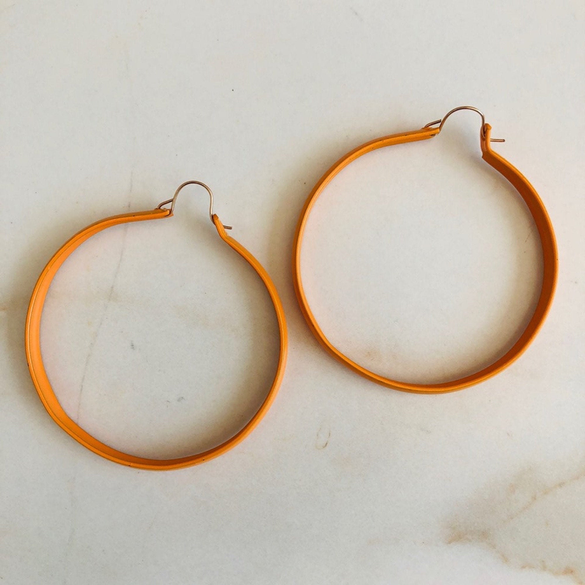 Orange Enamel Hoops Modern Orange Hoops Modern Hoops Mod | Etsy