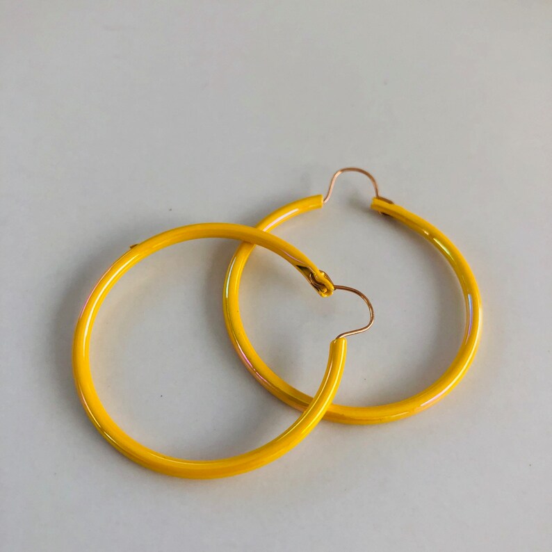 Iridescent Yellow Skinny Hoop Earrings: 1970s-80s Vintage - Etsy