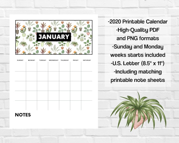 Printable Blank Houseplant Calendar Plant Calendar | Etsy