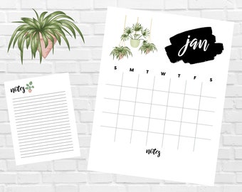 Printable Blank Houseplant Calendar Plant Calendar Minimalist Calendar ...