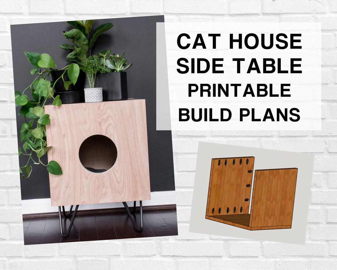 Cat House Side Table Printable PDF Build Plans, Stylish Cat Furniture ...