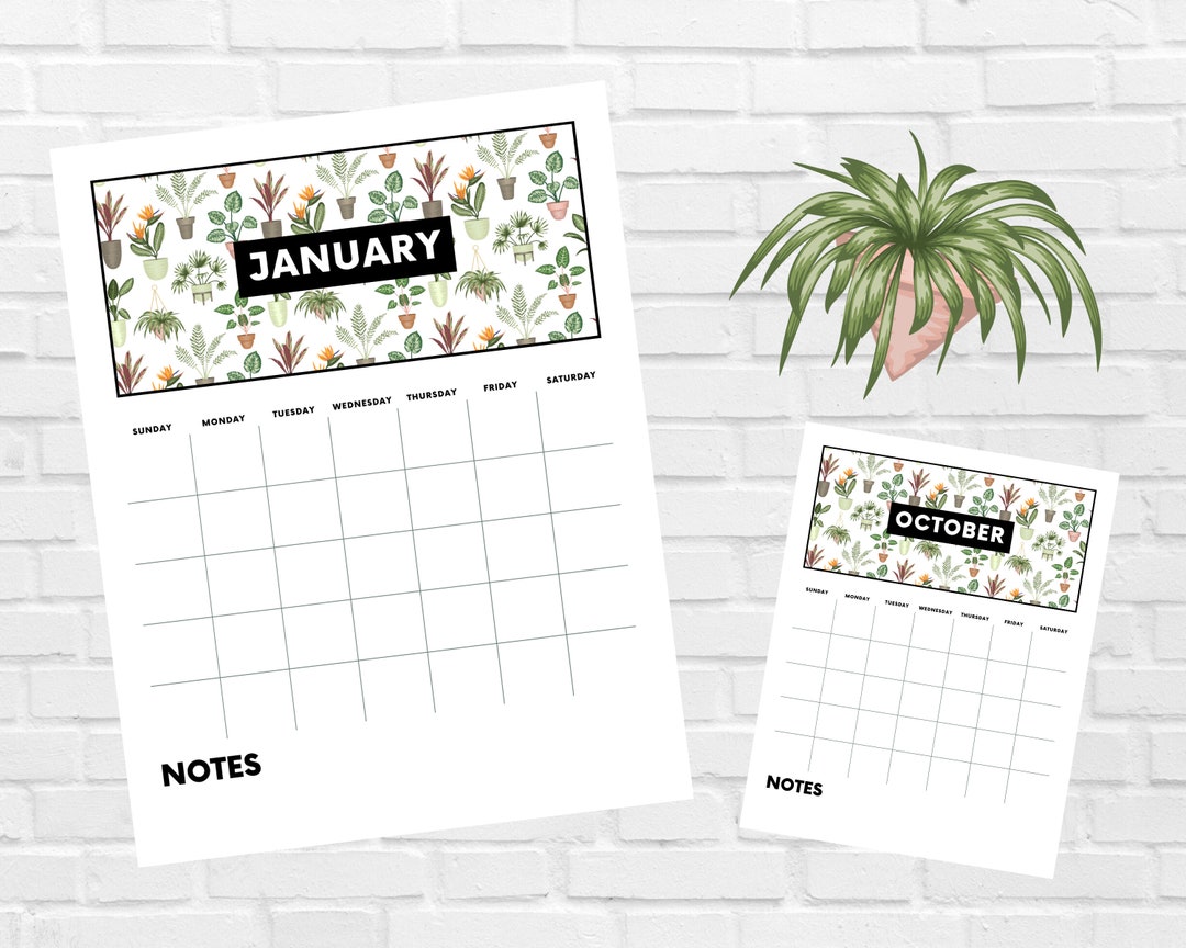 Printable Blank Houseplant Calendar Plant Calendar Minimalist Calendar ...