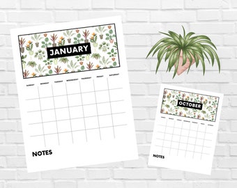 Printable Blank Houseplant Calendar Plant Calendar Minimalist Calendar ...
