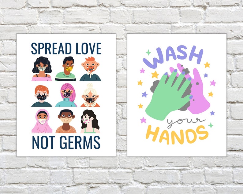 Spread Love Not Germs Printable Sign BUNDLE 7 Pretty Wash Your Hands ...