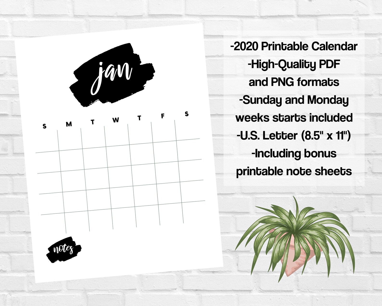 Printable Blank Houseplant Calendar Plant Calendar Brush - Etsy