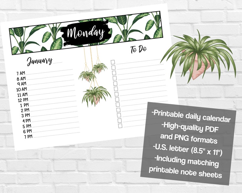 Printable Houseplant Blank Daily Calendar Plant Calendar Simple ...