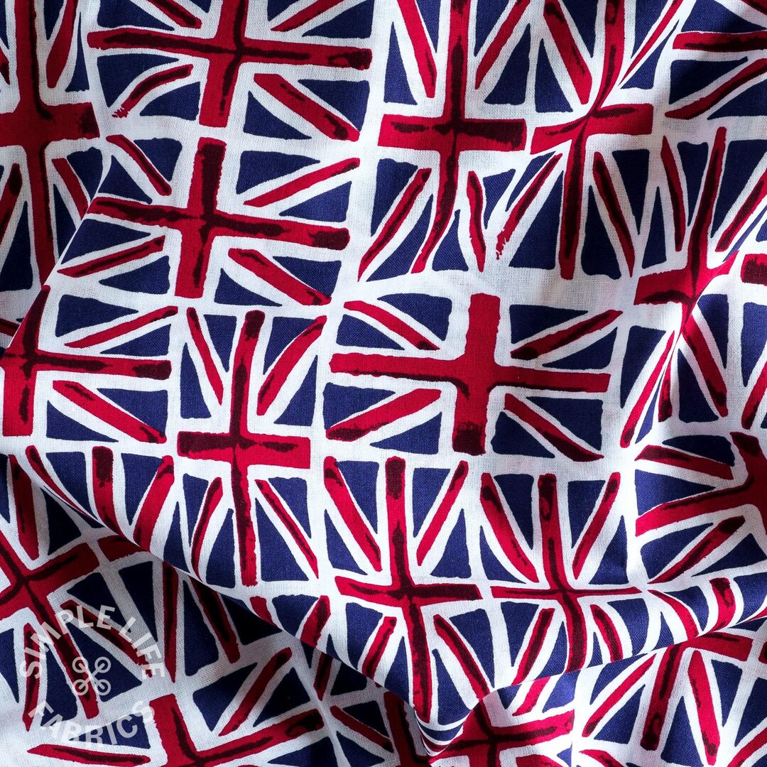 Union Jack Flag Fabric, Retro Vintage-style, 100% Cotton per Half Metre ...