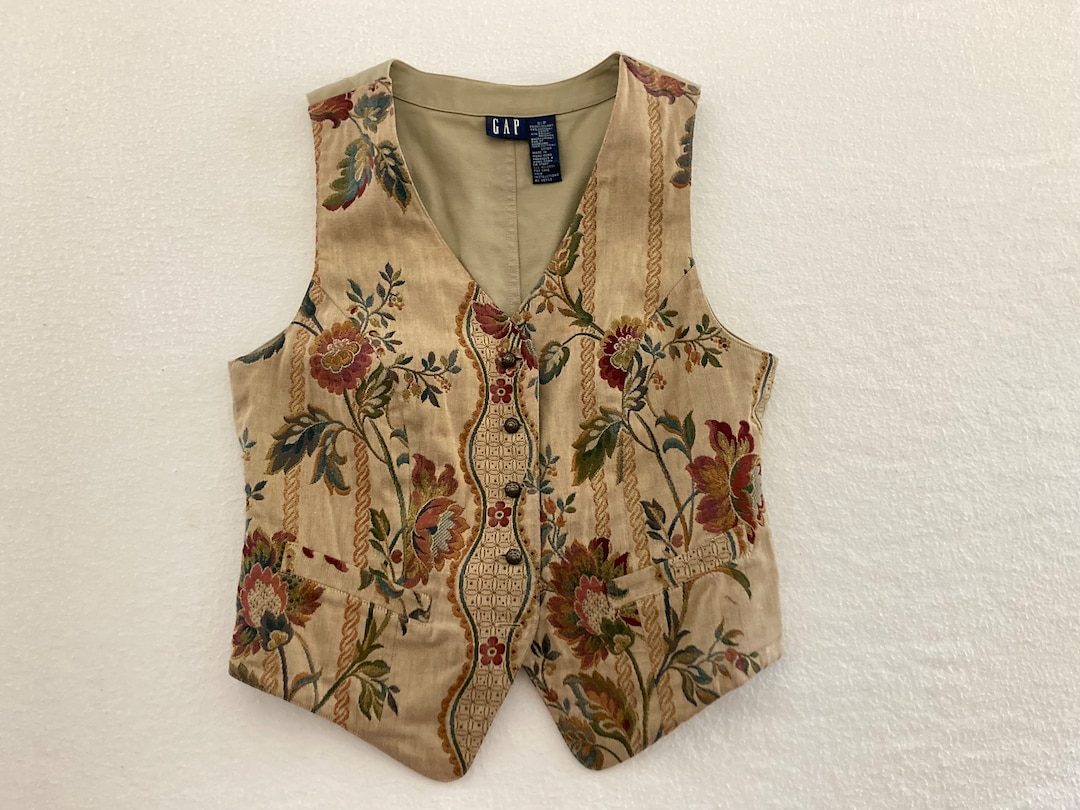 Vintage 90's Vest Waistcoat Brown Tapestry Floral Cotton Rayon Women's ...