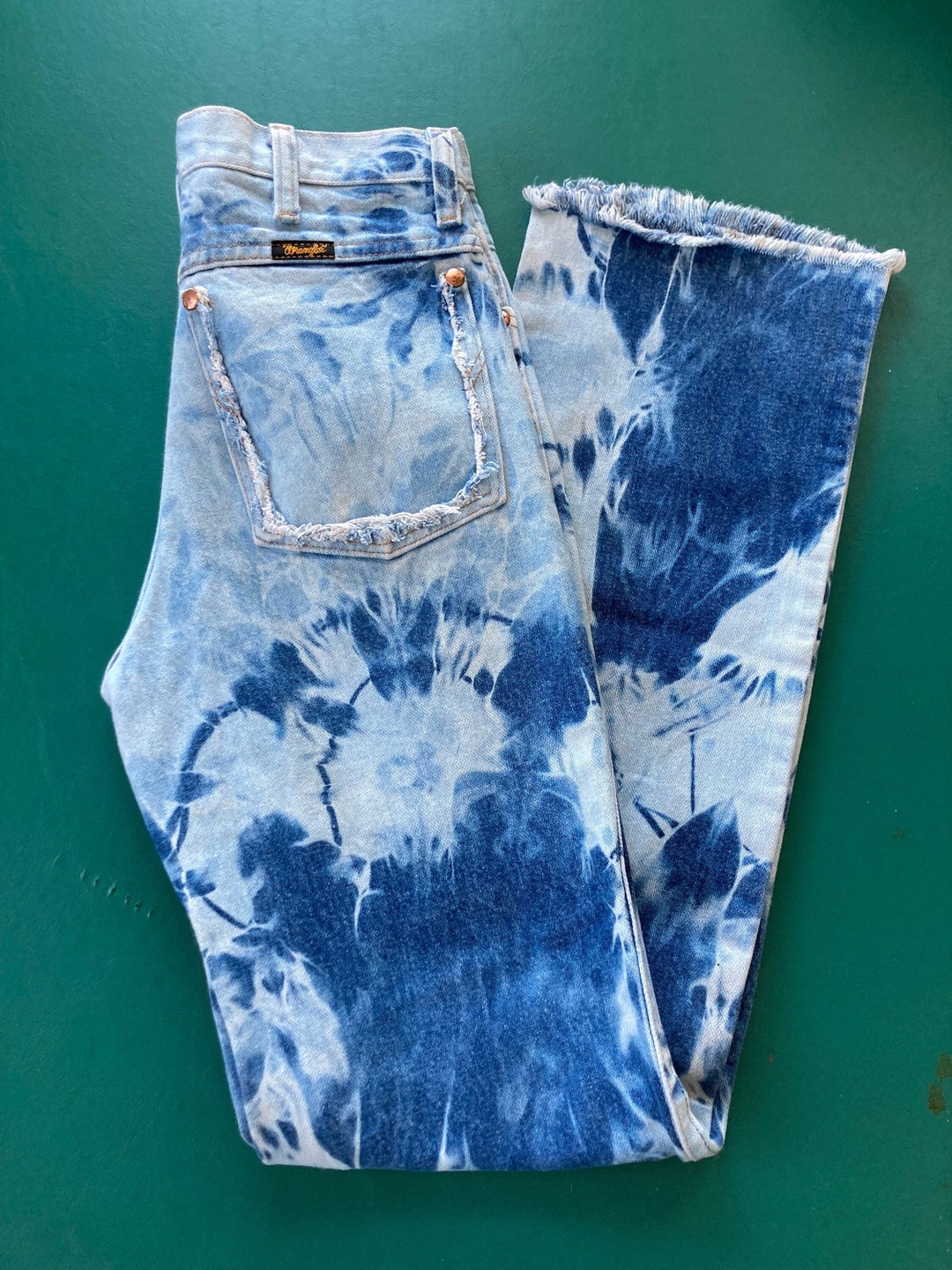 Wrangler High Waisted Jeans Tie Dye Blue and White Cotton Men's Pants ...