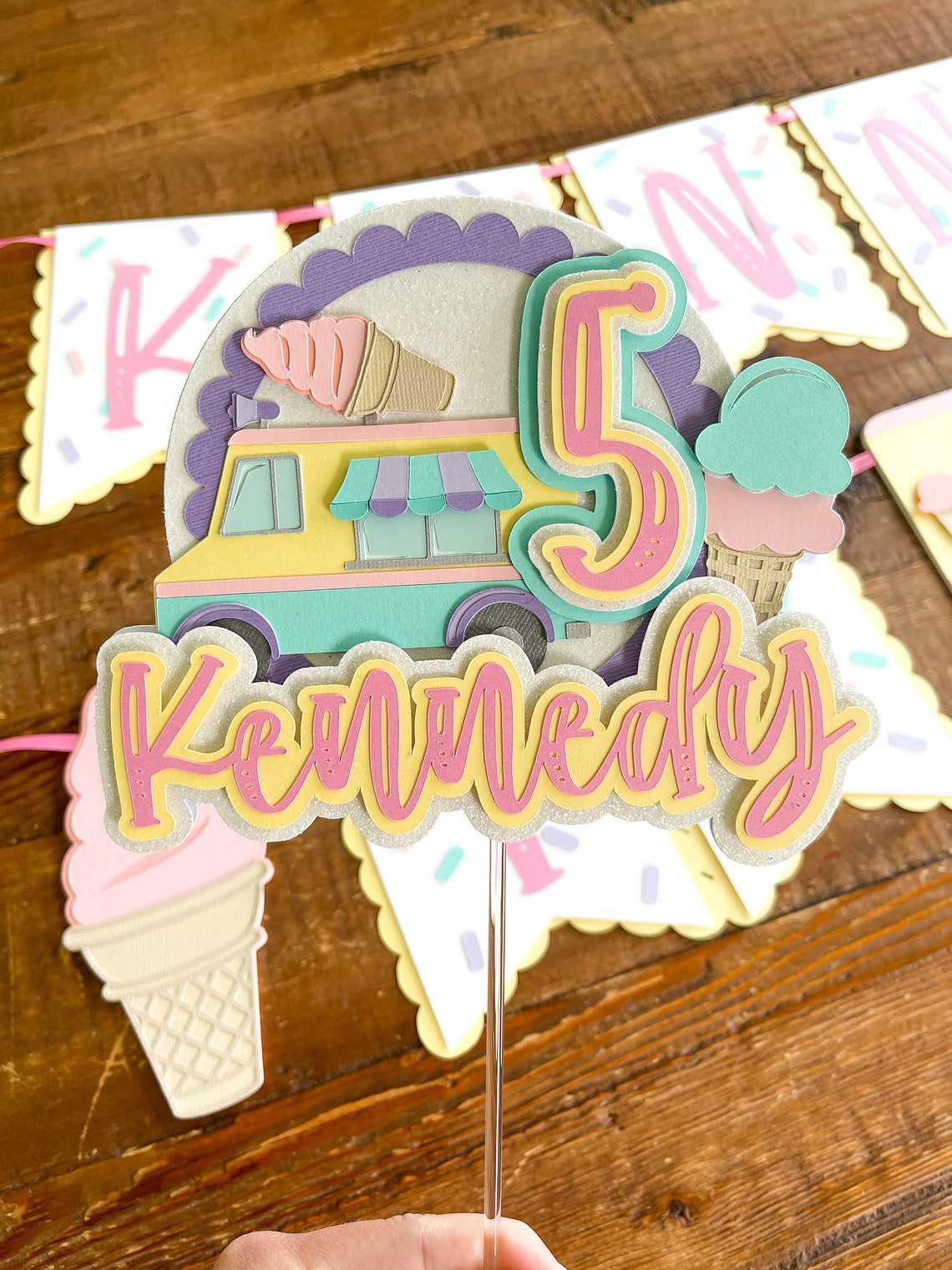 Ice Cream Cake Topper/ Ice Cream Birthday Cake Topper/ Ice | Etsy