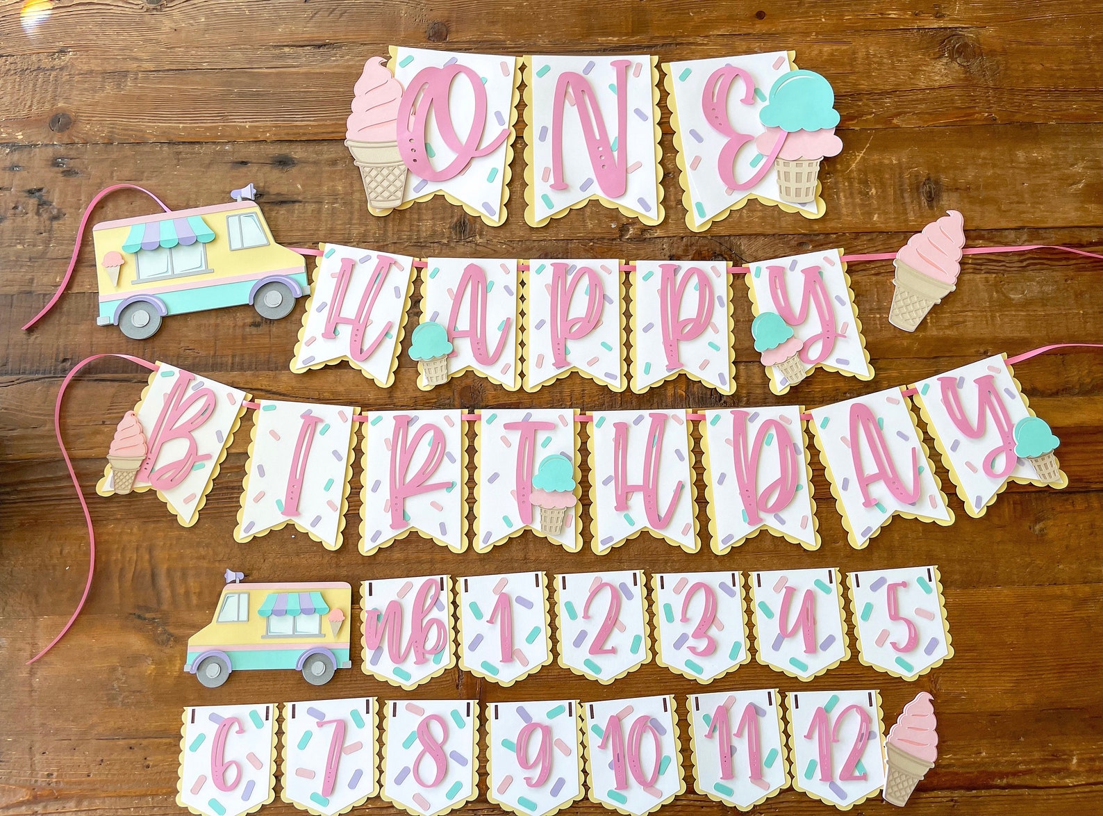 Ice Cream 12 Month Milestone Banner/ Ice Cream Party | Etsy