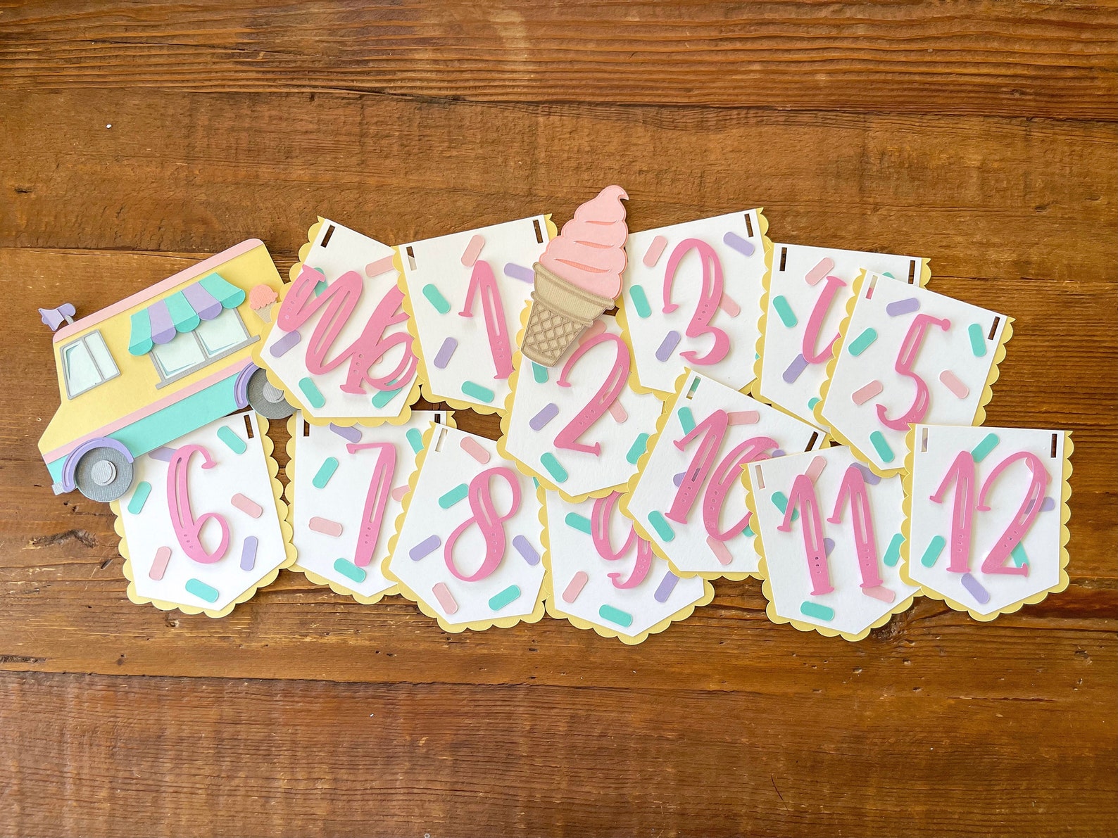 Ice Cream 12 Month Milestone Banner/ Ice Cream Party - Etsy