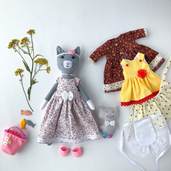 Soft Cat Doll With Outfit Cloth Doll Cat Handmade Rag Doll Etsy