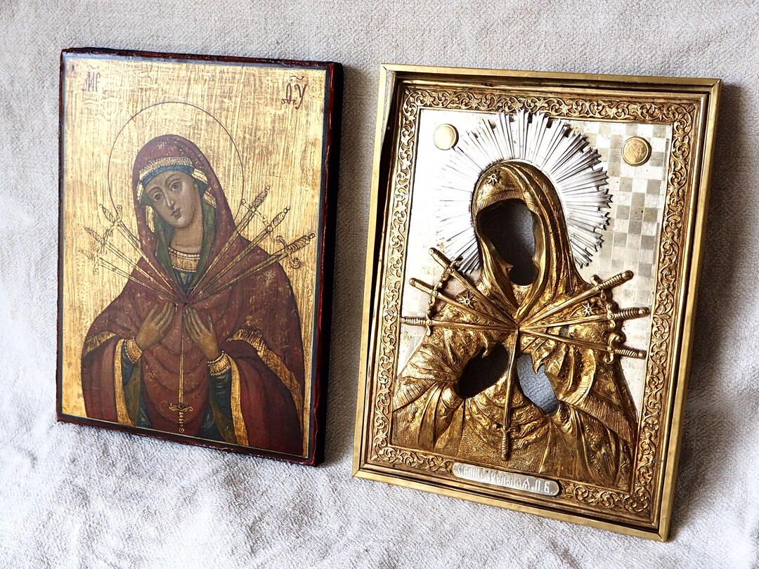 Icon of the Blessed Virgin Mary Seven Shot/mother of God/handpainted ...