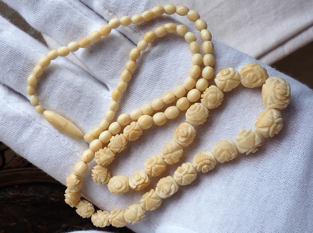 Antique Vintage Hand Carved Bovine Bone Bead Necklace/beaded Necklace ...