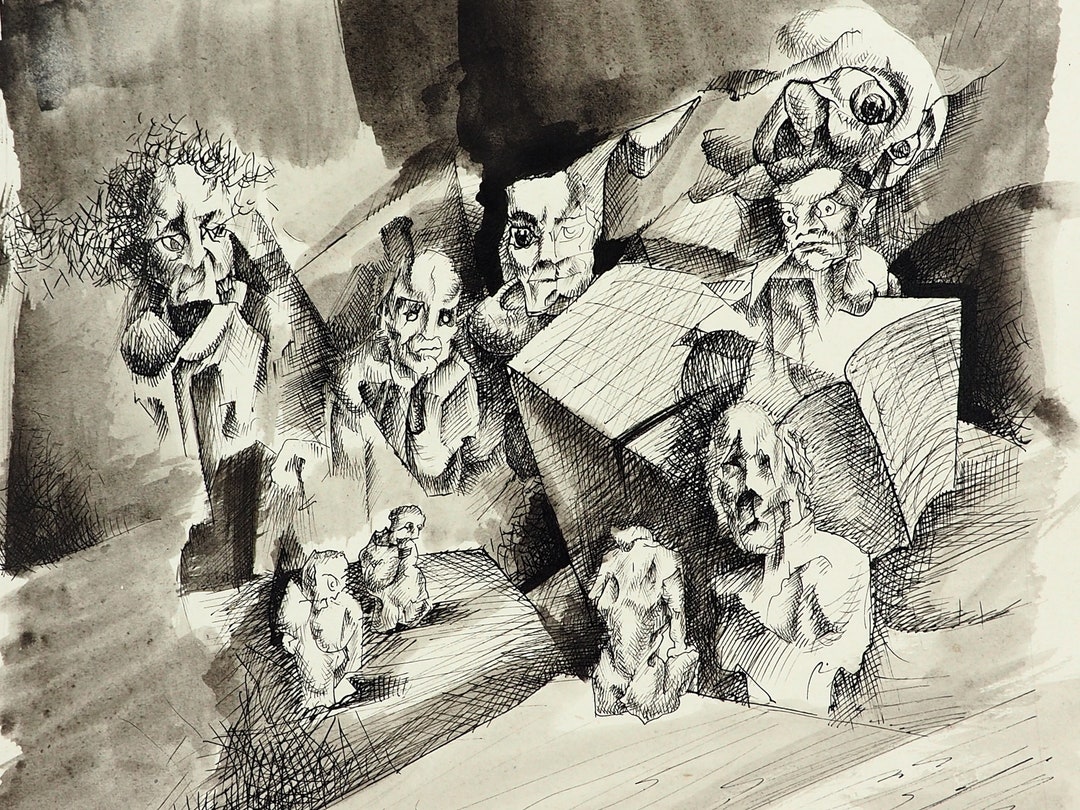 Abstract Original Vintage 50-60s Drawing Graphic Ink/collection Artist ...