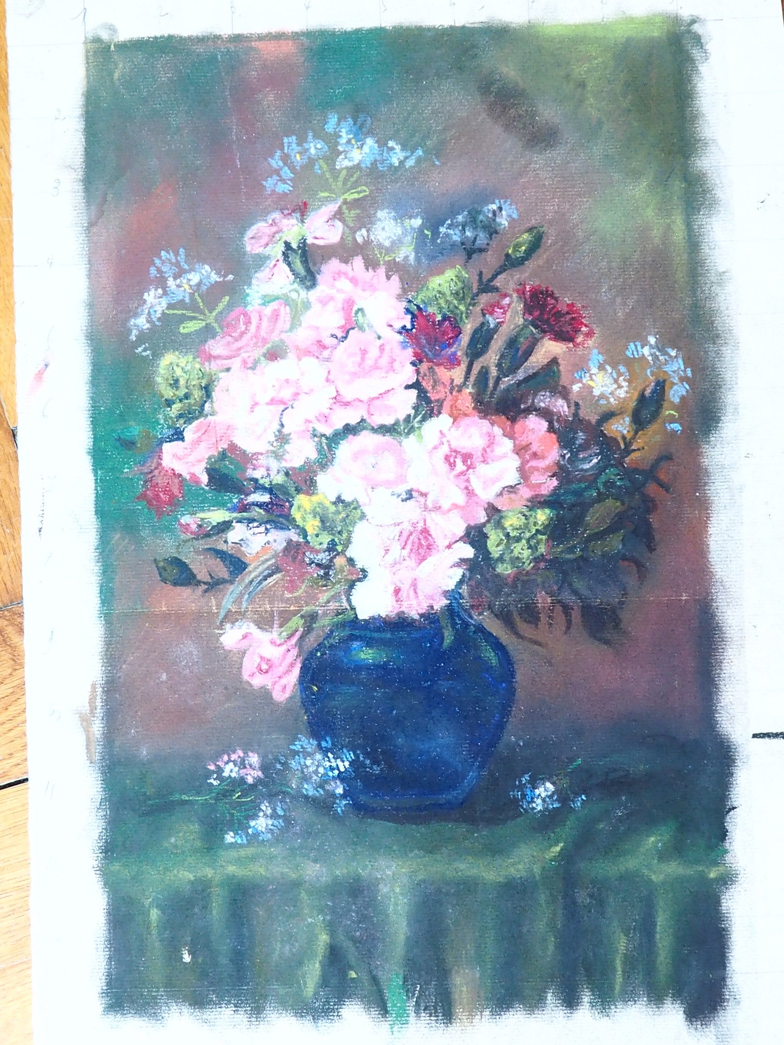 Original Antique Painting Pastel Still Life Vase - Etsy