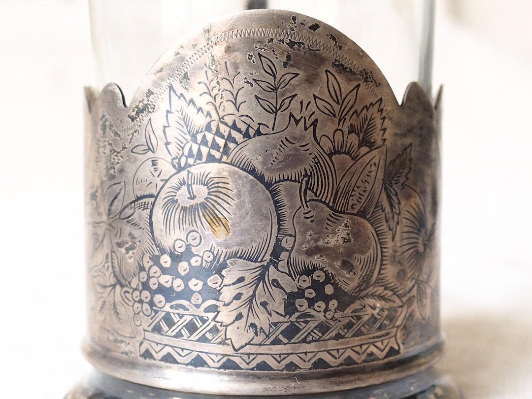 133 Gram Vintage Solid 875 Silver/tea Glass Cup Holder/gilded Russian ...