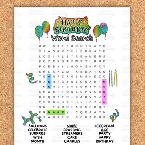 Personalized Happy Birthday Word Search Printable, Custom Birthday ...
