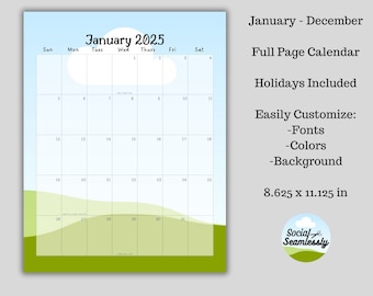 2025 Monthly Calendar Template Blank Calendar Canva Template Printable ...