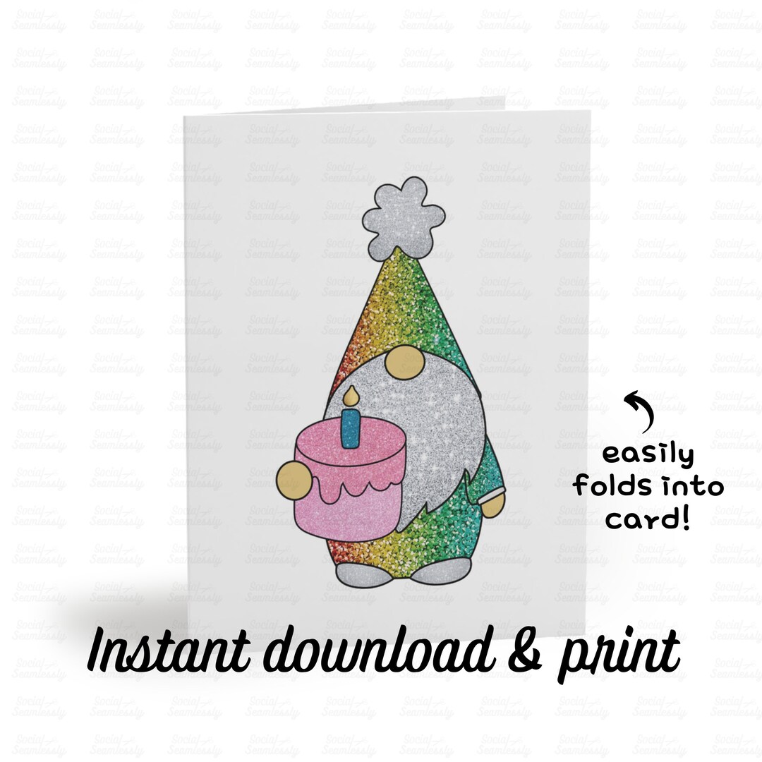 Cute Gnome Happy Birthday Card With Message Inside - Instant Download ...