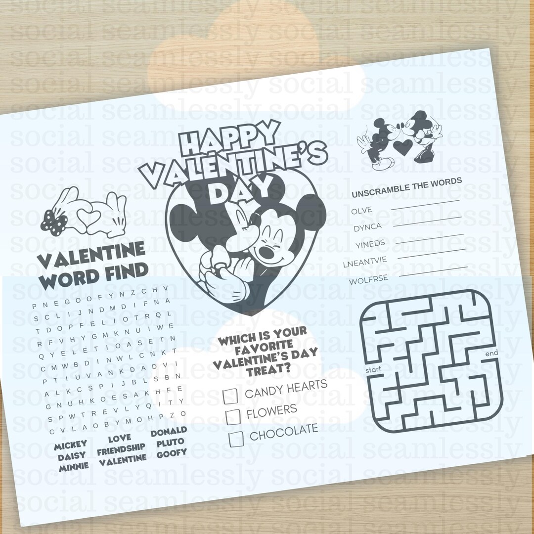 Valentine's Day Paper Placemat Activity Sheet for Kids Printable ...