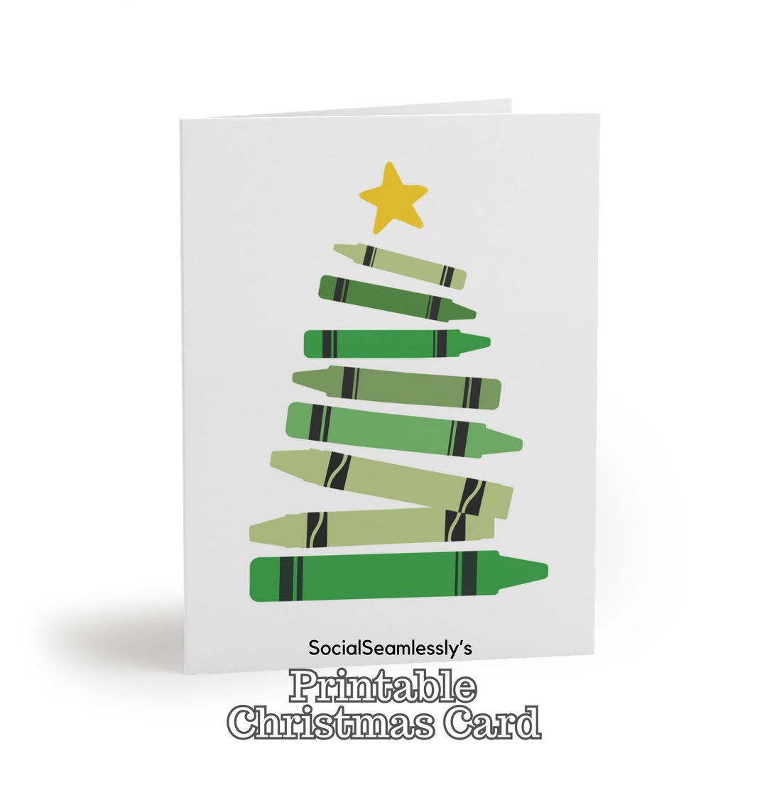 Printable Crayon Christmas Tree Christmas Card With Merry Christmas ...