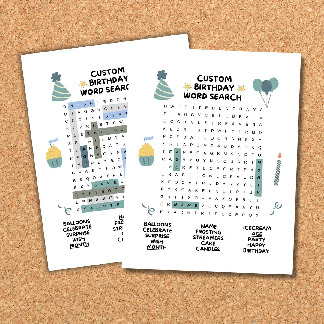 Personalized Happy Birthday Word Search Printable Custom Birthday