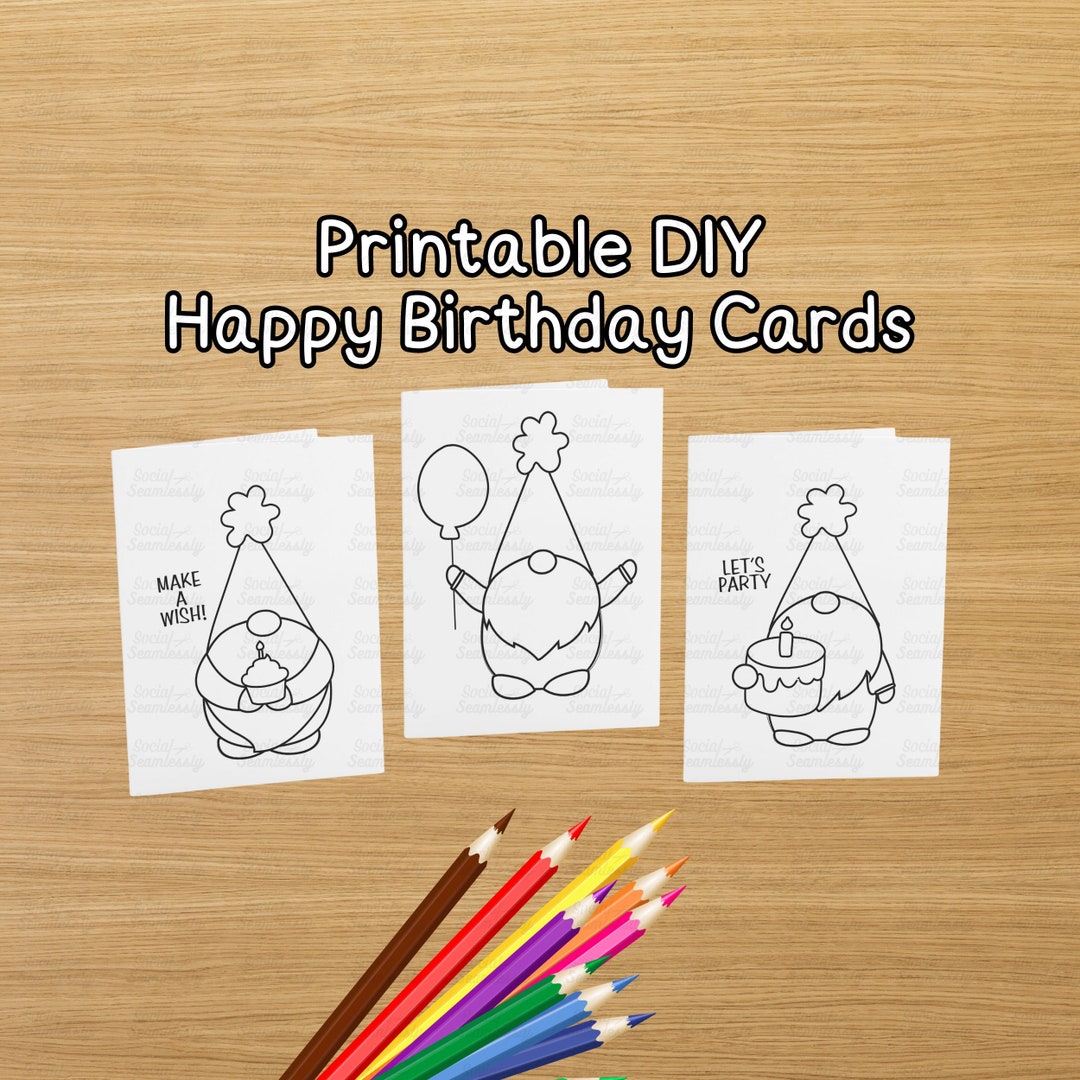 Happy Birthday Printable Card Set Bundle of 3 Instant Download DIY ...