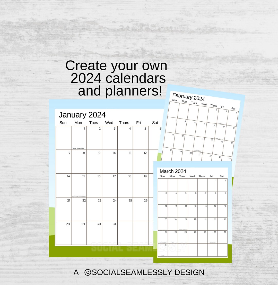 Editable 2024 Calendar Canva Template Customizable Full Page - Etsy ...