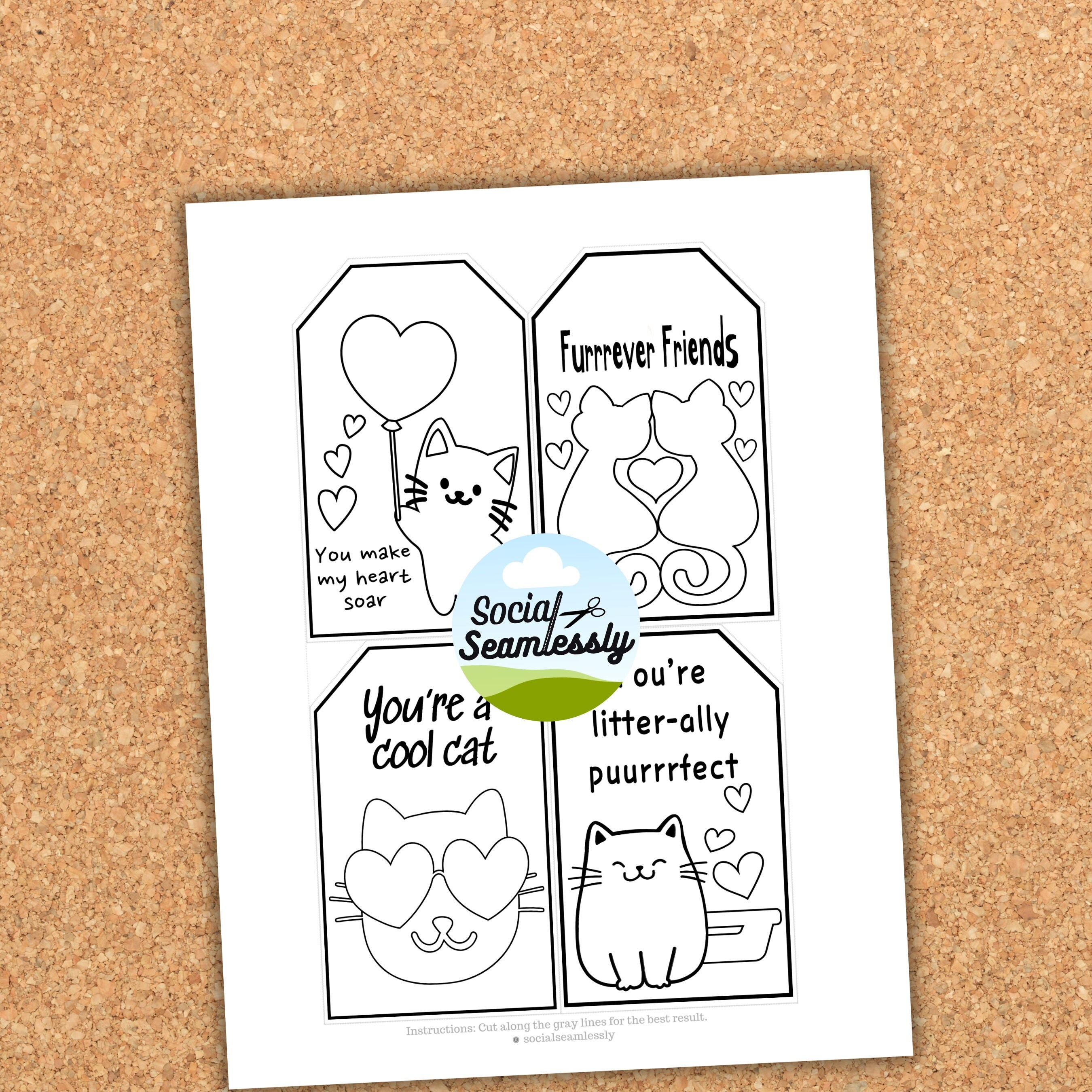 Black and White Gift Tags, Printable Cat Coloring Page for Kids - DIY ...