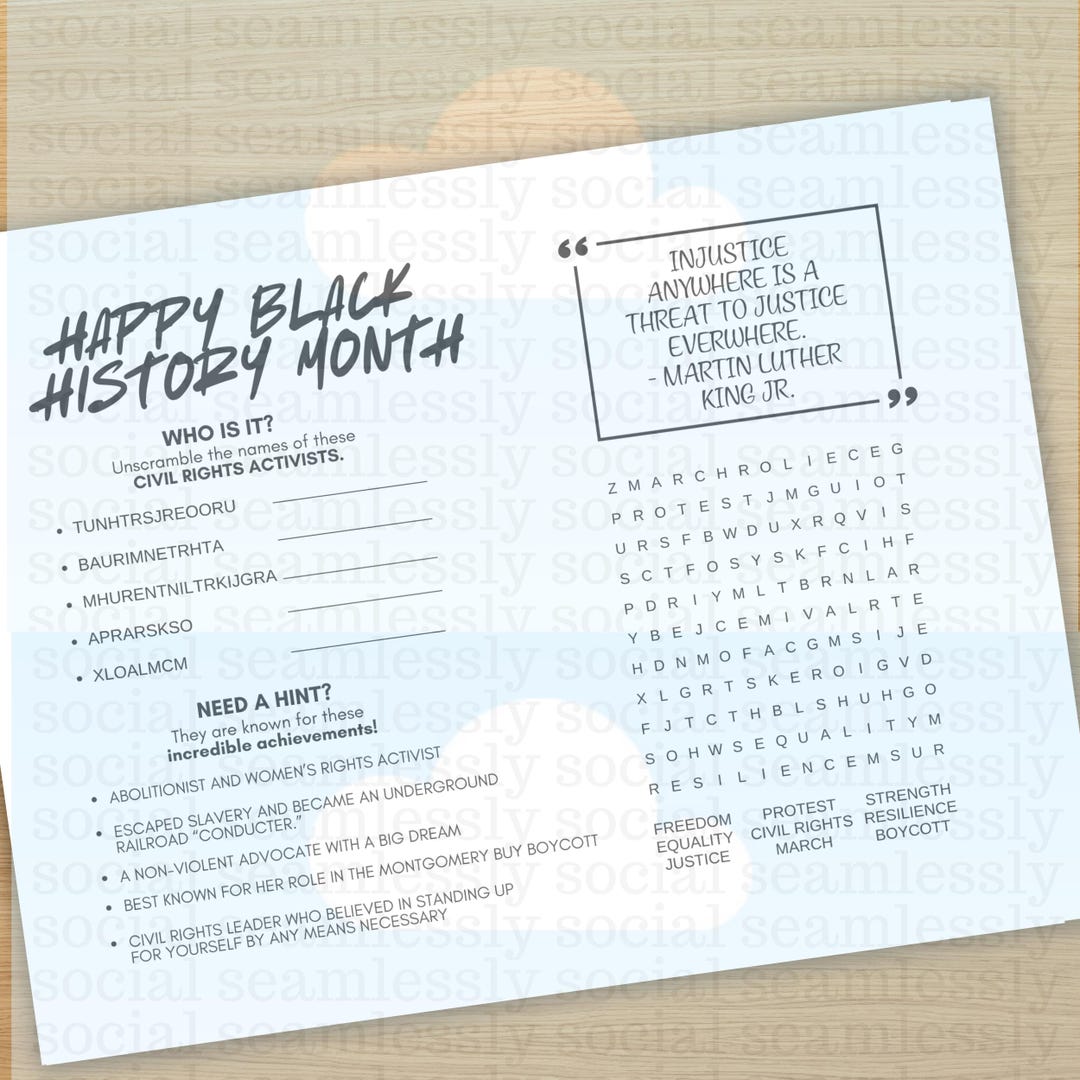Printable Black History Month Worksheet Word Search Activity for Kids ...