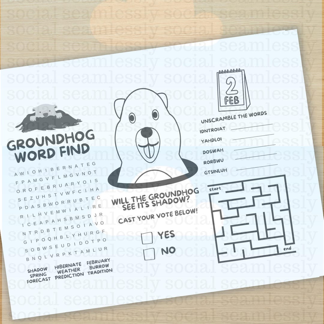 Groundhogs Day Worksheet for Kids Word Search, Maze, Prediction ...