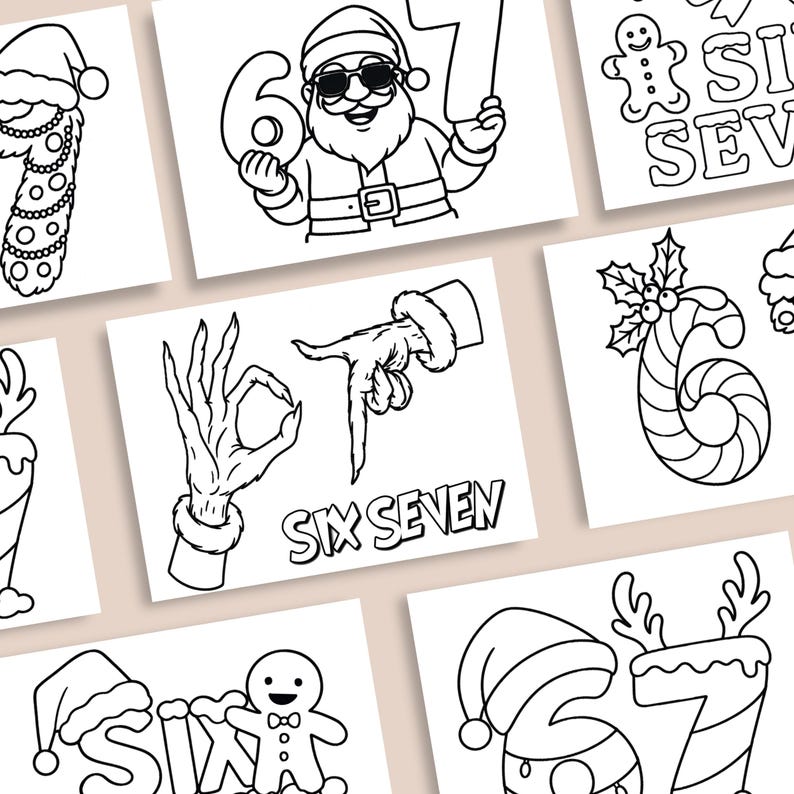 6 7 Christmas Coloring Sheets - Funny Slang Six Seven Brain Rot ...