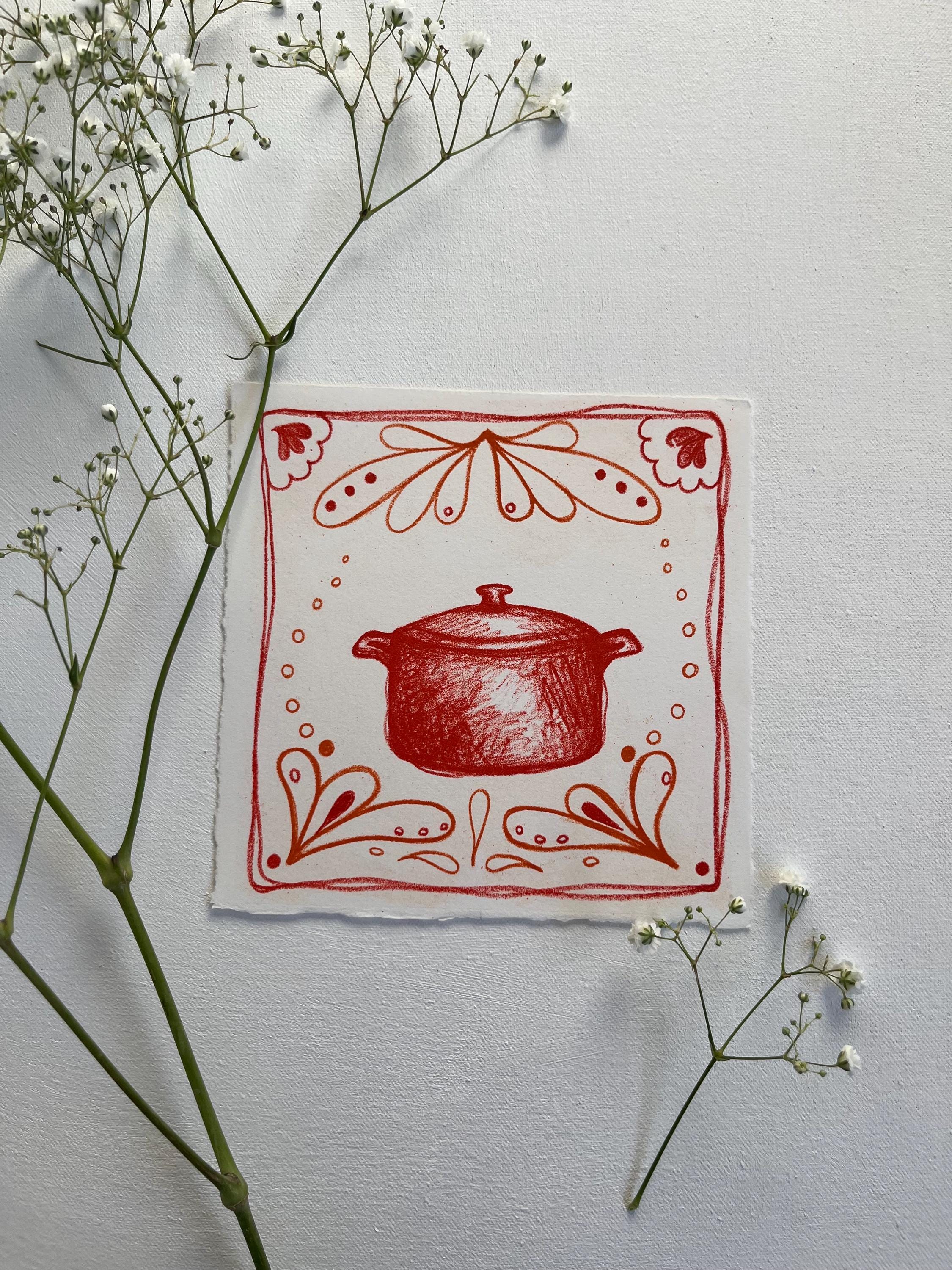 Cooking Pot Illustration, Small Original Lithograph Print, "dutch Oven ...