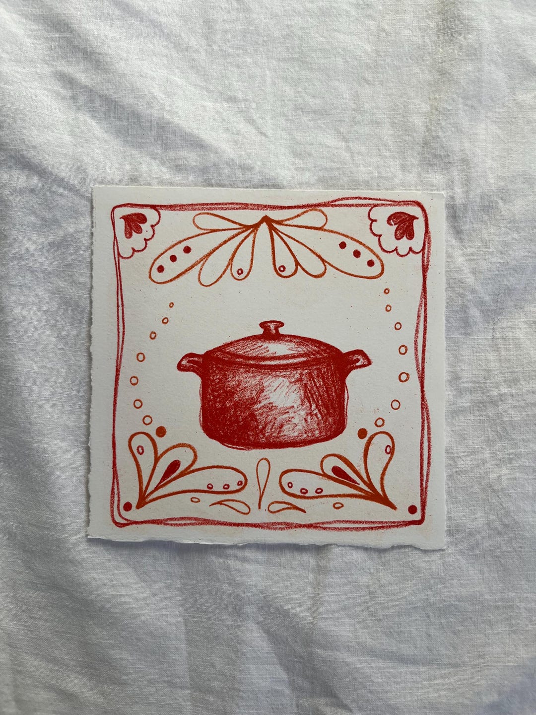 Cooking Pot Illustration, Small Original Lithograph Print, dutch Oven ...