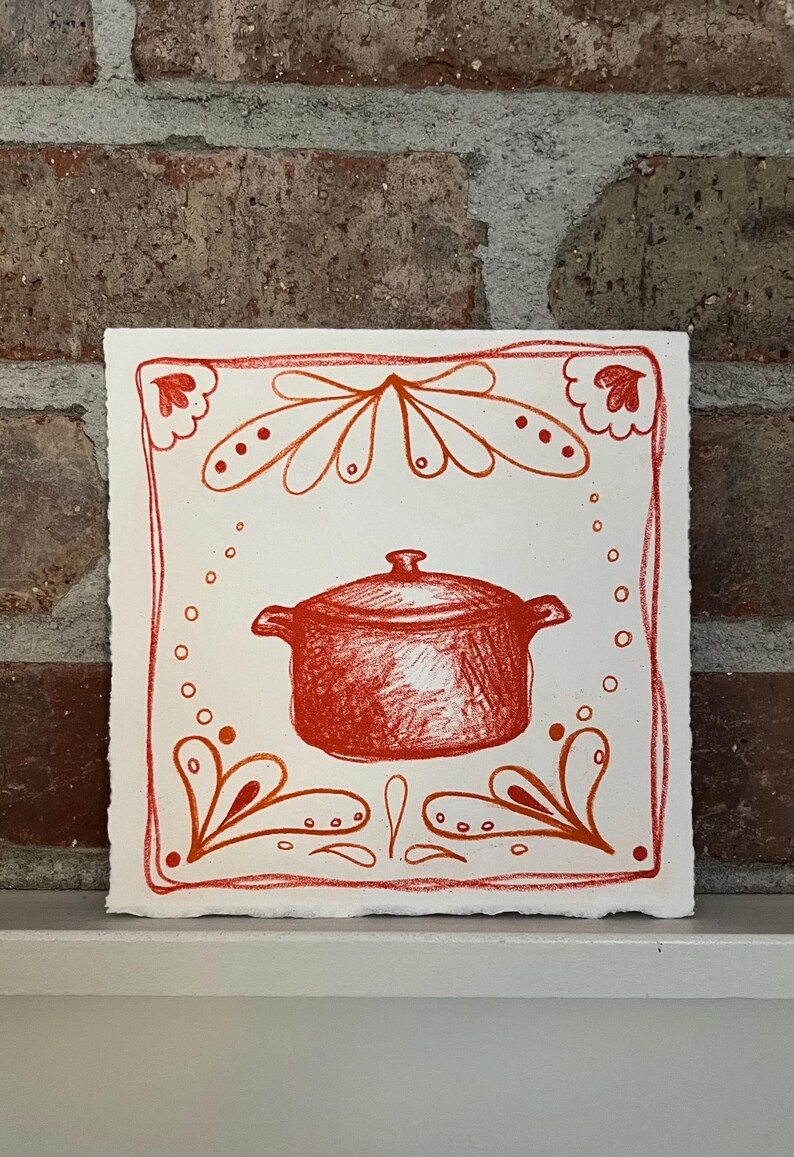 Cooking Pot Illustration, Small Original Lithograph Print, dutch Oven ...