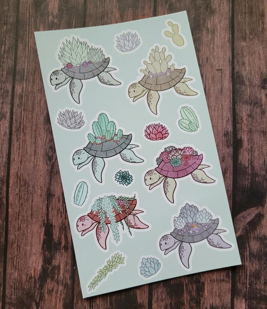 Cute Turtle Sticker Sheet, Turtles With Plants Stickers, Hand-drawn ...