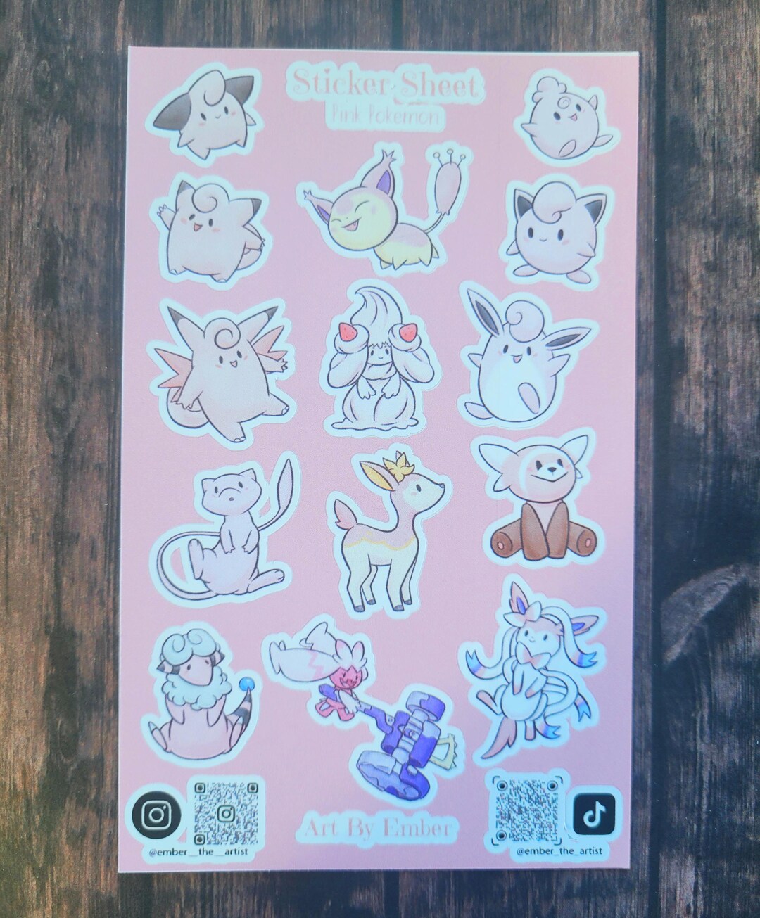 Pink Pokémon Sticker Sheet, Pokémon Stickers, Hand-drawn Sticker Set ...