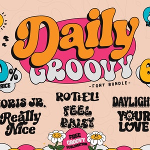 Daily Groovy Font Bundle, Groovy Font, Cricut Font, Retro Font, Vintage ...