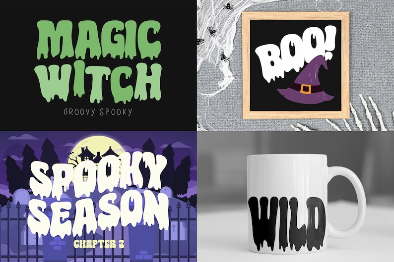 Halloween Font Bundle, Procreate Font, Canva Font, Cricut Fonts, Groovy ...