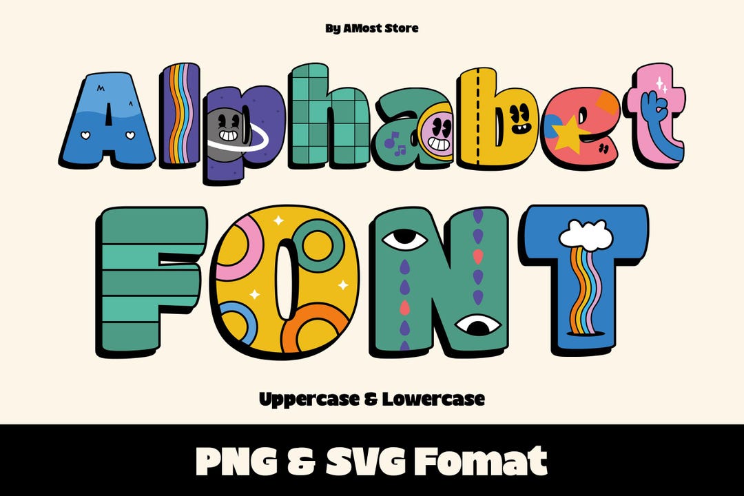 Alphabet Font, Funky Colorful Letters Numbers, Retro Cartoon Font ...