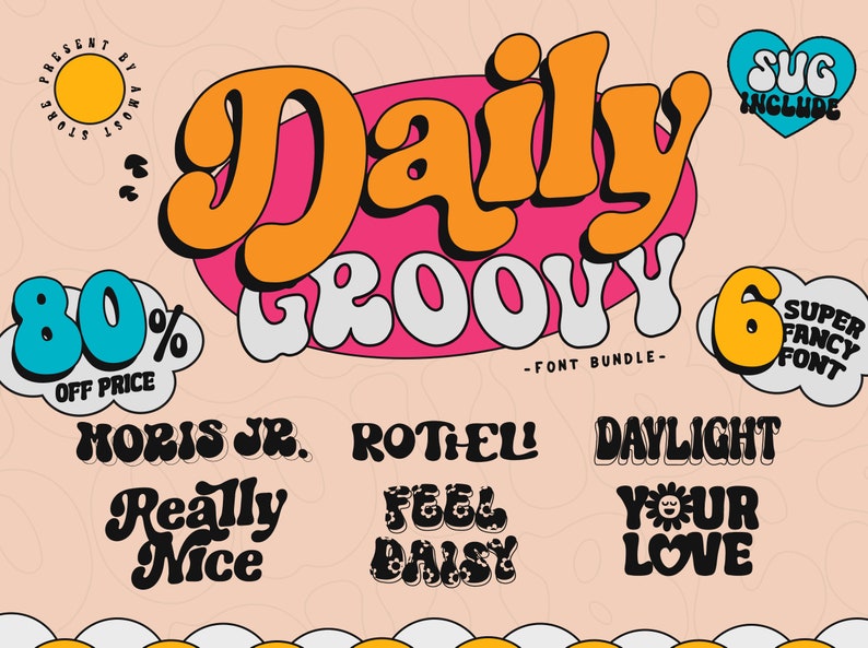 Daily Groovy Font Bundle Groovy Font Cricut Font Retro - Etsy