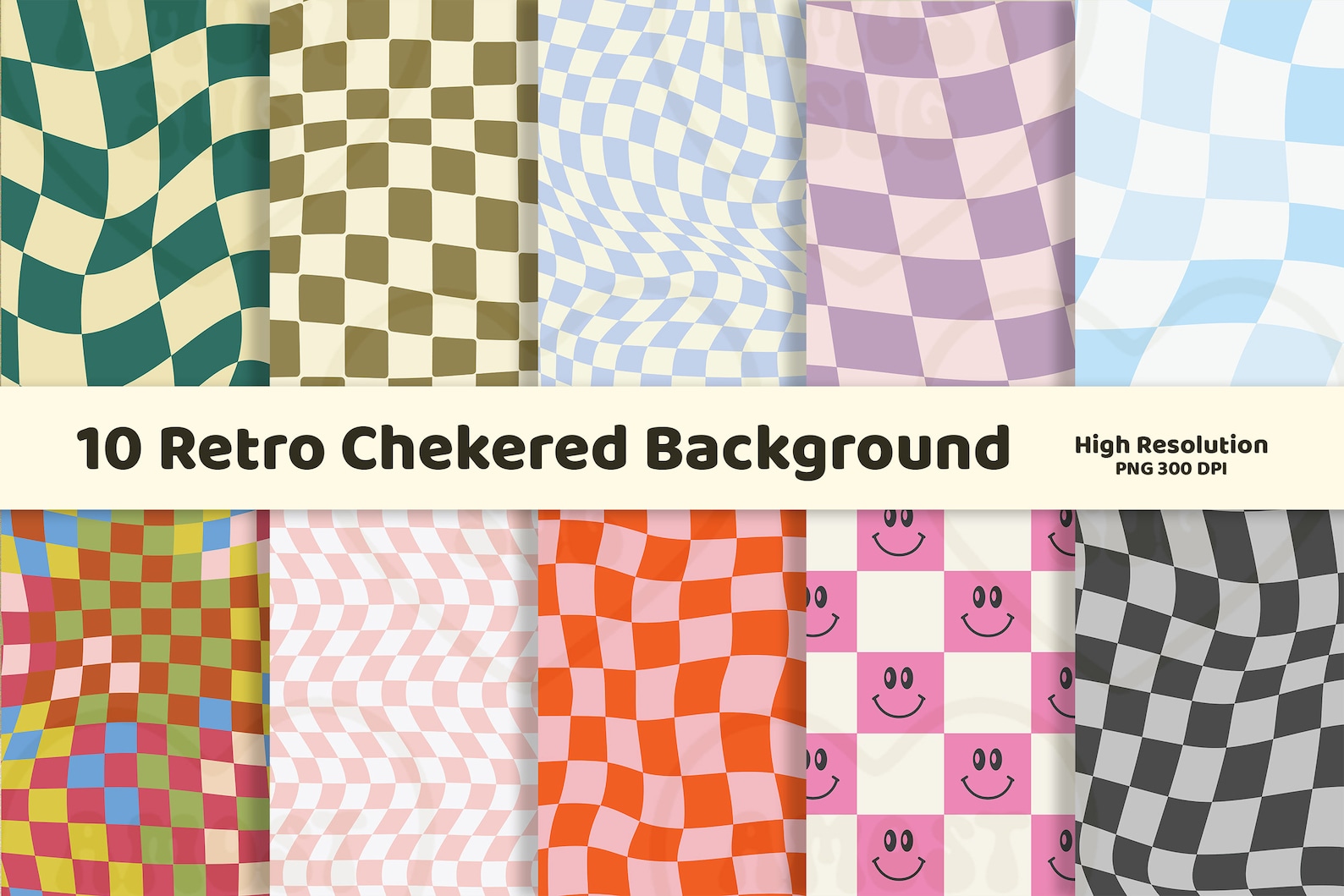 10 Retro Wavy Checker Background, Checkered Pattern, Instant Download ...