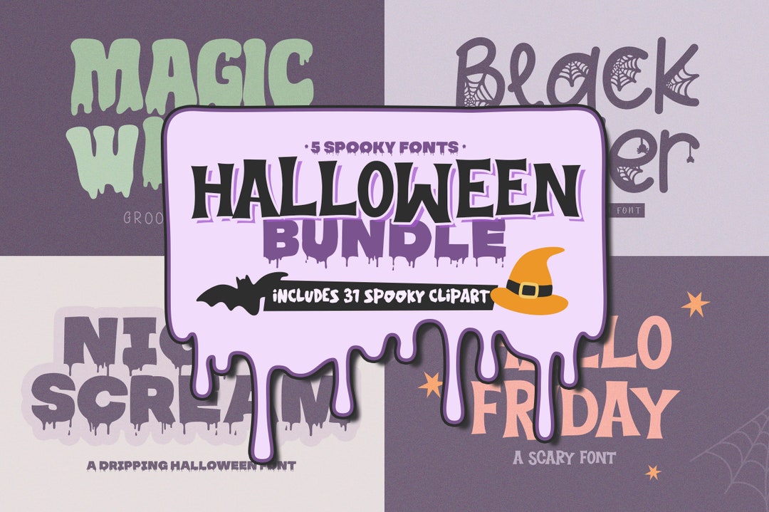 Halloween Font Bundle, Procreate Font, Canva Font, Cricut Fonts, Groovy ...