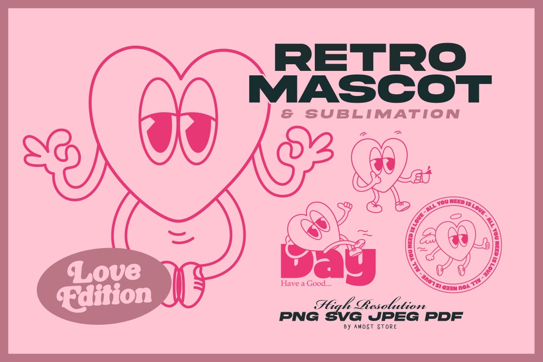 Retro SVG Bundle Cartoon Characters, Retro Mascot PNG Clipart Digital ...
